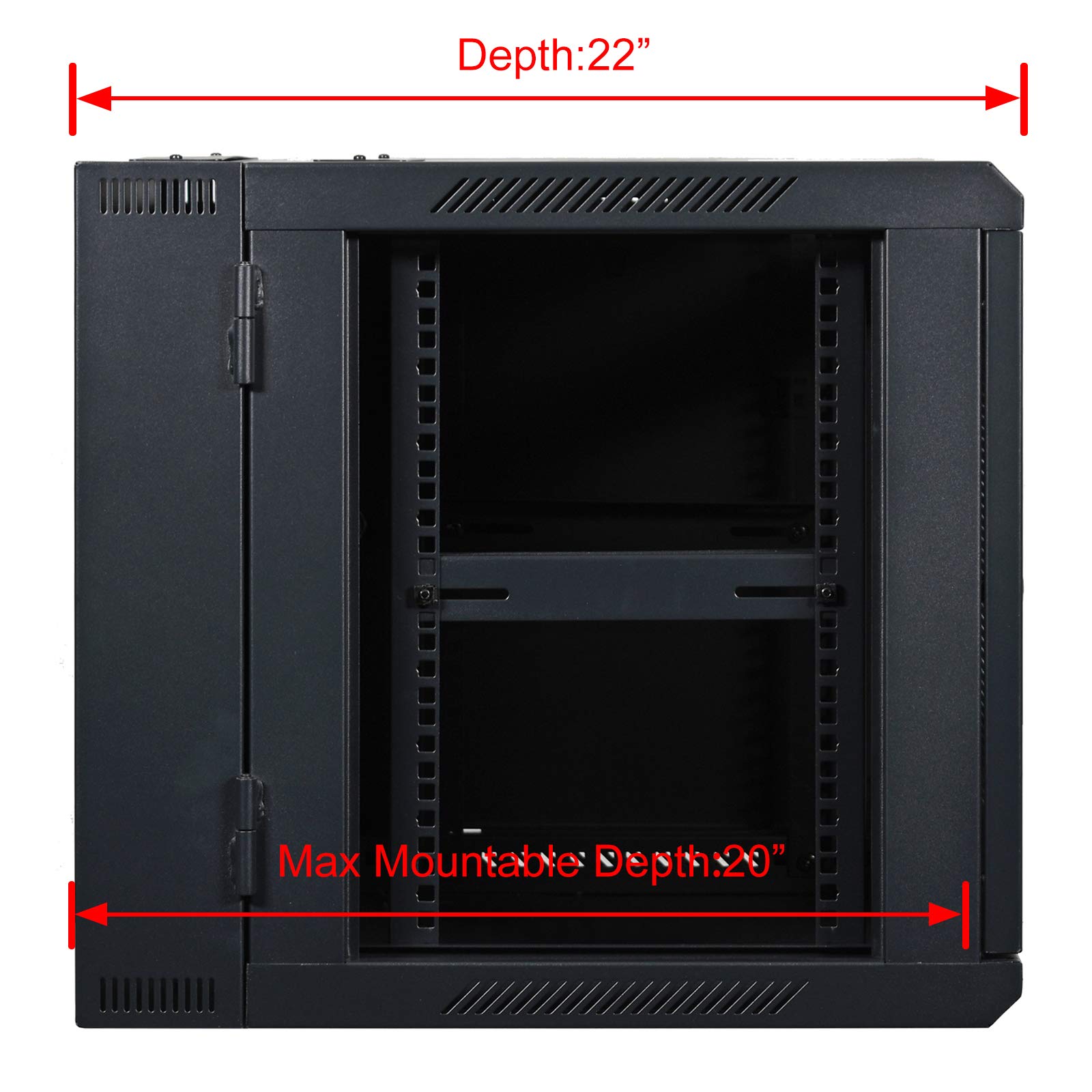 AEONS 9U Professional Wall Mount IT Cabinet Enclosure Double Section Hinged Swing Out 19-Inch Server Network Rack with Vented Door 22-Inches Deep Black (Fully Assembled)