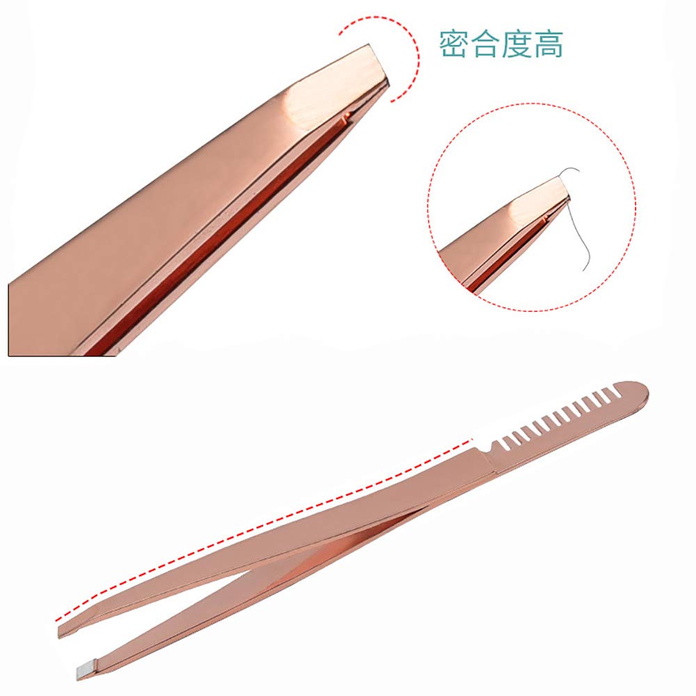 Amaok Eyebrow Tweezer with Comb - Tweezer Slant Tip, Professional Stainless Steel Slant Tip Tweezer - The Best Gold Precision Eyebrow Tweezers