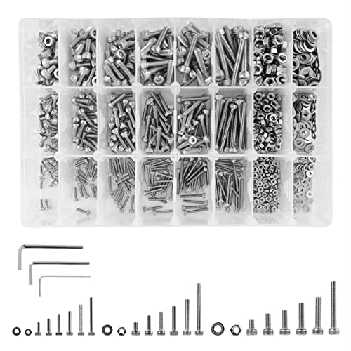 Canitu 1200PCS Metric Screw Assortment Kit,M2 M3 M4 Assorted Bolts and Nuts Kit Screws Nuts and Washers Hex Socket Head Cap Machine Screws for Home Projects (1200Pcs Hex Socket Head Cap Screw)