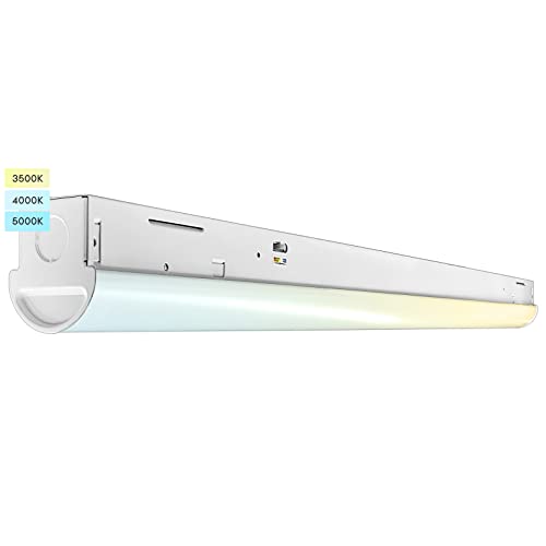 LUXRITE 3FT Slim LED Shop Light, 25W, 3450 Lumens, Linear Strip Light Fixture, 3 Color Selectable 3500K-5000K, 0-10V Dimmable, Damp Rated, Flush Mount Ceiling Light, UL Listed - Garage, Workshop