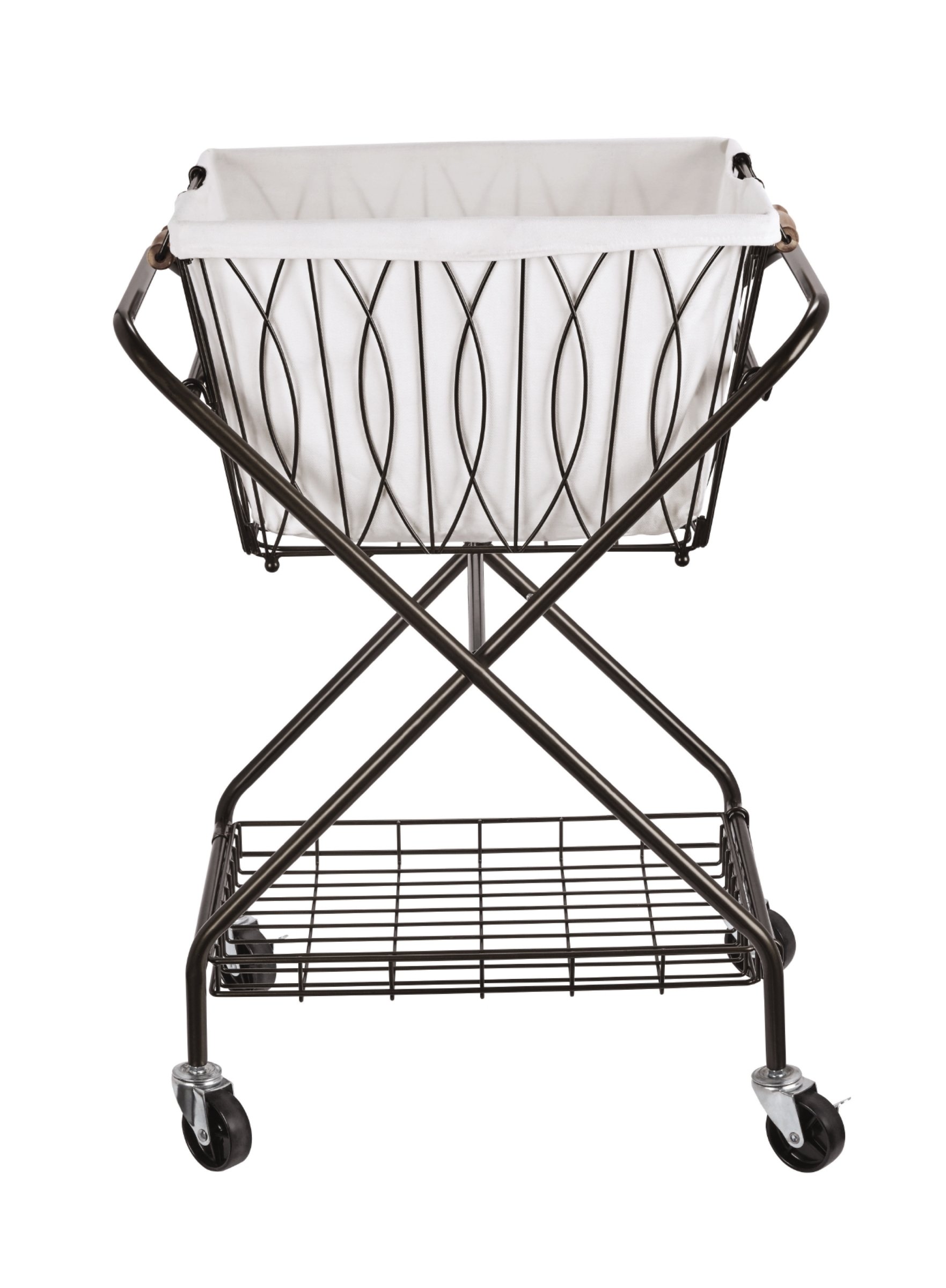Artesa Verona Collapsible Metal Laundry Cart with Removable Basket & Canvas Bag, 20.5" L x 16.2" W x 13" H, Antique Black