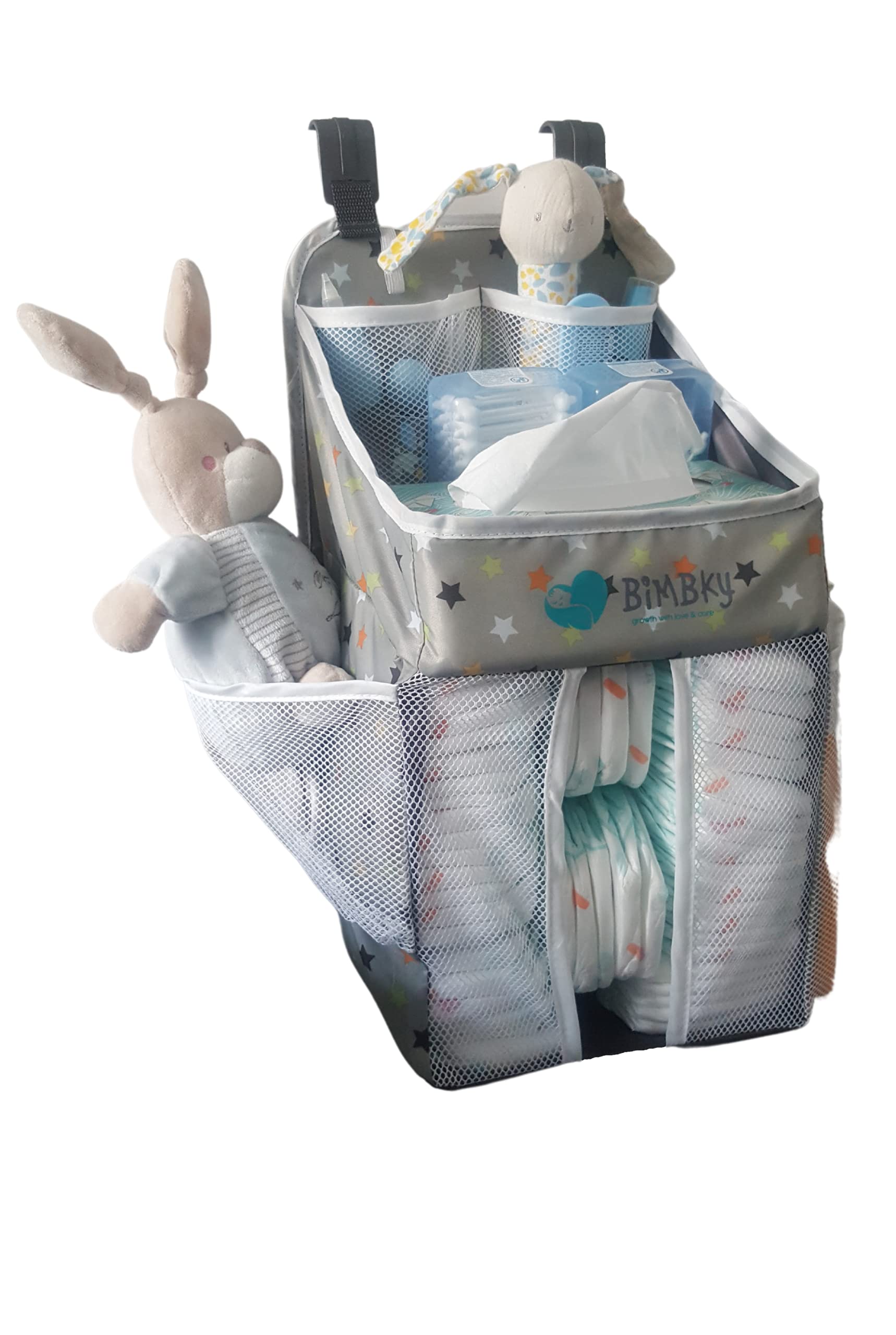 BiMBKy Hanging Diaper Caddy Organizer, Grey, Stacker For Crib, Nursery Storage For Changing Table, Practical And Ideal For Newborn Boy And Girl – 17’’ x 10’’ x 10’’