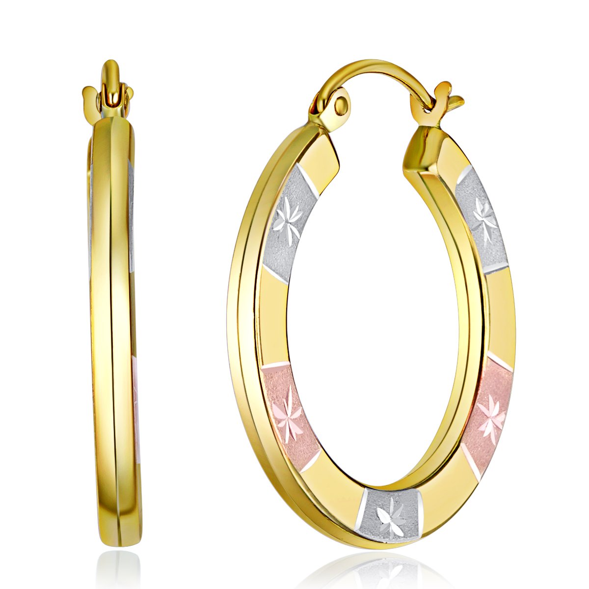 14k REAL Tri Color Gold 2mm Thickness Hoop Earrings (23mm Diameter)