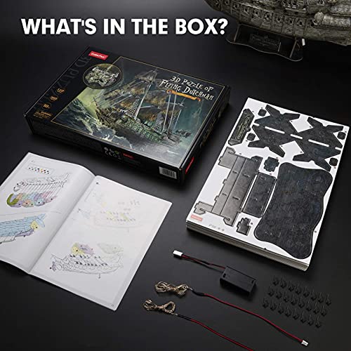 3D Puzzles for Adults Green LED Flying Dutchman 360 Pieces Haunted Pirate Ship Arts & Crafts for Adults Gifts for Men Women Model Kits, Lighting Ghost Ship Decor Brain Teaser Puzzles for Adults