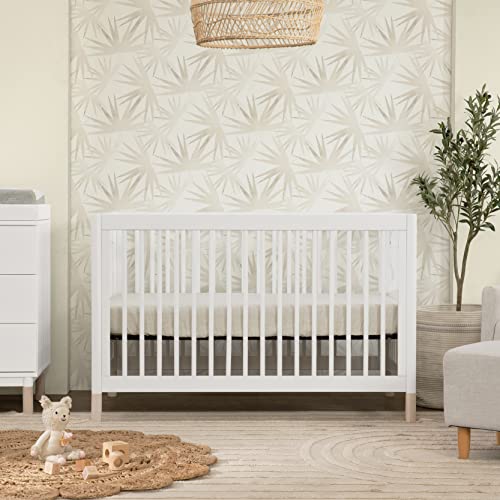 Babyletto Gelato 4-in-1 Convertible Crib with Toddler Bed Conversion in White and Washed Natural, Greenguard Gold Certified