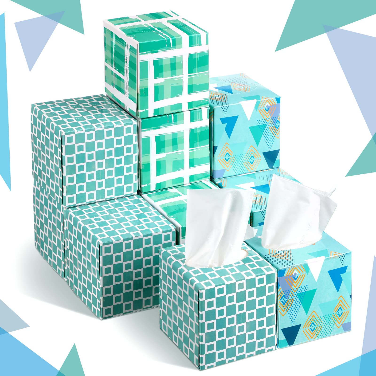 12 Pieces Facial Tissues Cube Boxes 2 Ply Soft Tissue Boxes Travel Tissue Bulk Toilet Tissues Car Tissues Travel Tissue Packs Facial Box Tissues Pack Upright Face Tissue Box (Geometric)
