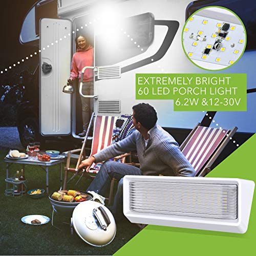 Leisure LED RV Exterior Porch Utility Light XL 12v 650 Lumen Lighting Fixture. Replacement Lighting for RVs, Trailers, Campers, 5th Wheels White Base Clear Lens (White, 1-Pack)