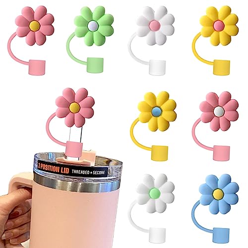 AIERSA Straw Cover for Stanley Cup,8Pcs Flower Straw Covers Compatible with Stanley 30&40oz and Simple Modern with Handle Tumbler with Handle,Silicone Straw Topper Caps for Stanley Cups Accessories