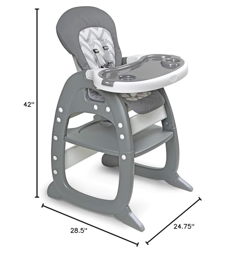 Badger Basket Envee II Baby High Chair with Playtable Conversion – Gray Chevron, 5-Point Harness, Dishwasher Safe Tray, Machine Washable Cushion