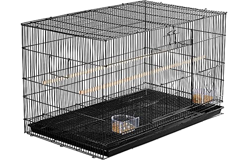 Yaheetech 30-inch Rectangle Stackable Breeding Flight Parakeet Bird Cage for Finches Budgies Cockatiels Conures Lovebirds Canaries Parrots w/Slide-Out Tray, Black