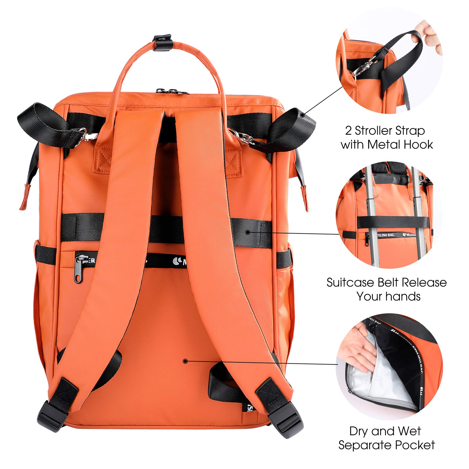 Baby Diaper Bag Backpack, Multi-Function Waterproof Travel Back pack Nappy Bags for Women Baby include Insulated Pocket, Changing Pad, Stroller Straps and Elastic Luggage Strap for Travel Orange