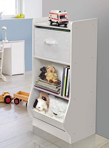 Badger Basket Upright Storage Nook with Reversible Basket, White, Melamine Surface, 2 Shelves, 1 Angled Bin, Customizable Storage Solution for Kids
