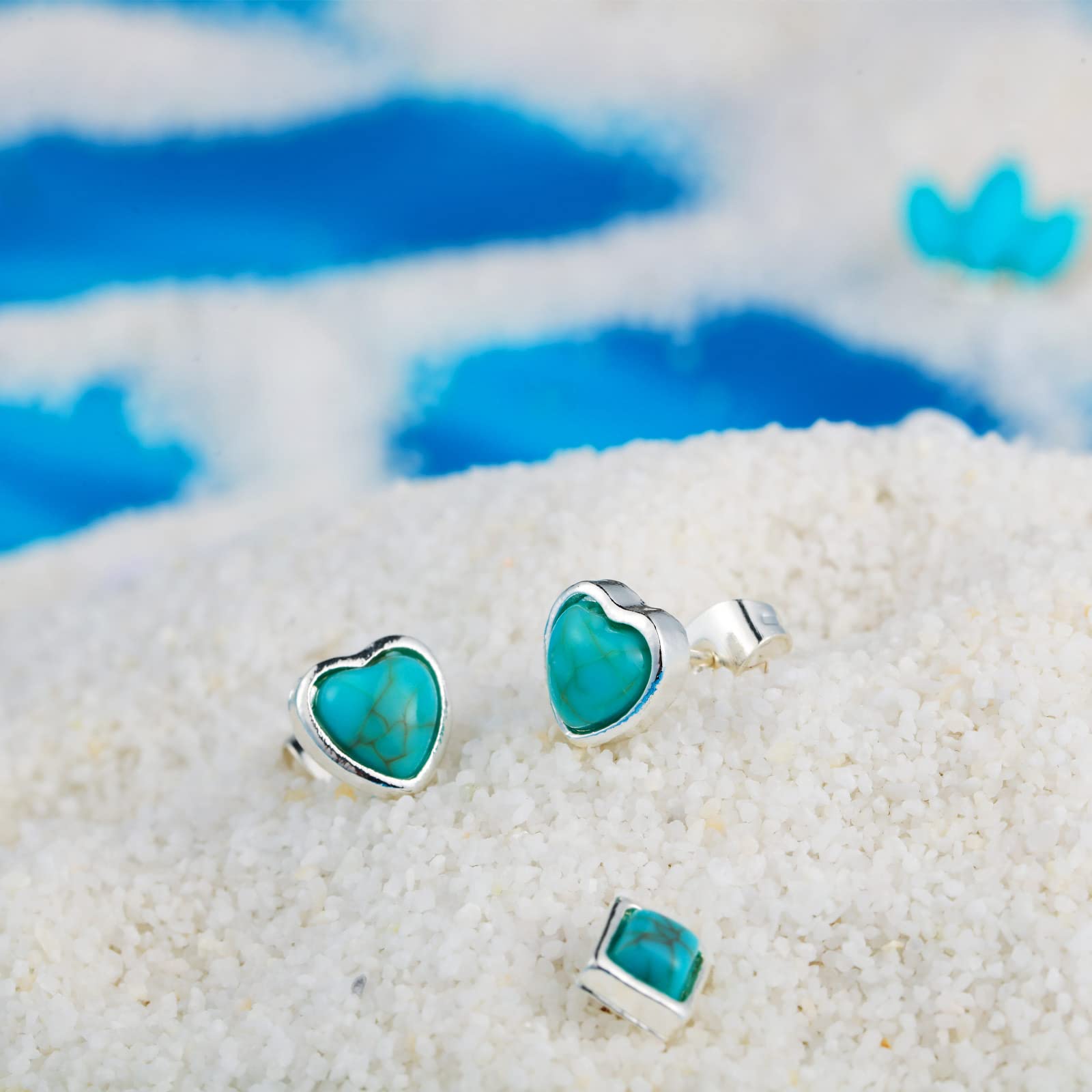 12 Pairs Turquoise Stud Earrings Boho Various Dainty Small Gemstone Studs Earring Set Simple Trendy Silver Gold Round Square Drop Triangle Flower Shaped Dot Earrings for Women
