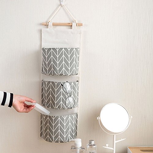 Hanging Storage Bag, Wall Mounted 3 Pockets Nursery Storage Bag Over The Door Storage Pockets Fabric Wall Door Closet Hanging Storage Bag Organizer