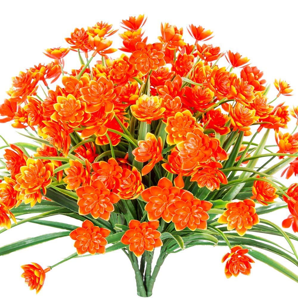 4pcs Artificial Red Daffodils Flowers Fake Shrubs UV Resistant Faux Plants Faux Plastic Bushes Indoor Outdoor Home Office Garden Patio Yard Table Wedding Farmhouse Centerpieces Pot Decor (Red)