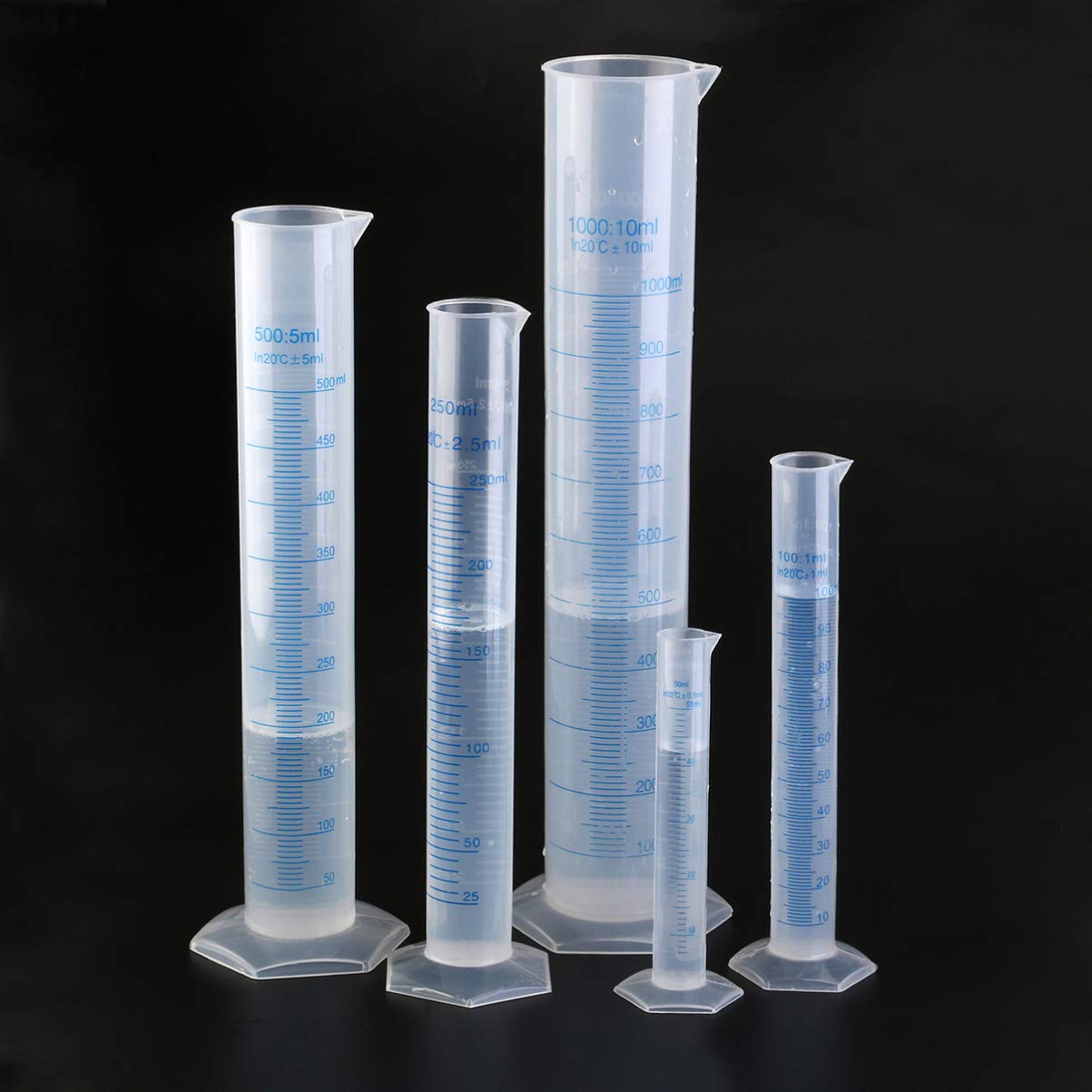 Glass Measuring Cup 5Pack Measuring Cylinder Graduated Cylinder 100ml 2 500ml 1000ml for Science Projects, Pour Spout Measuring Cup