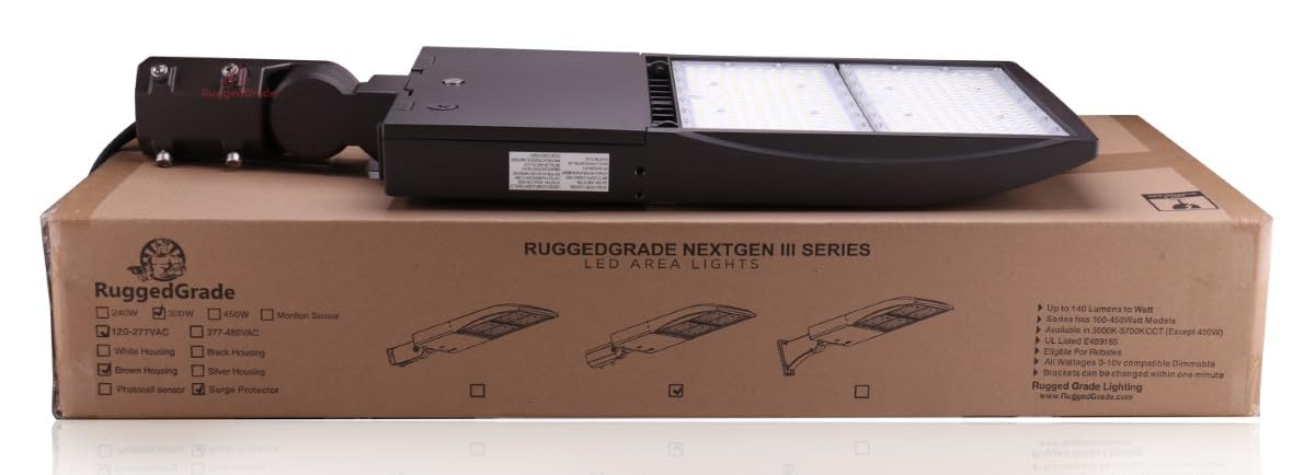 42,000 Lumen - 300 watt NextGen III LED Shoebox Lights - Dimmable - NO Photocell - Bronze - Slip FIT Mount - 10KV Surge