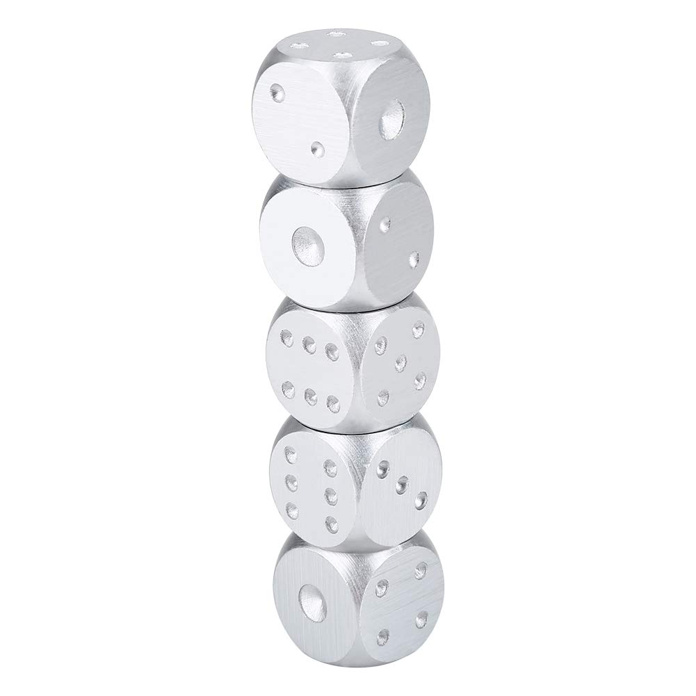 6 Sided Metal Dice Set, Dice Set with Storage Box Table Game Poker Games Dice Accessory (Silver Rectangular Box)