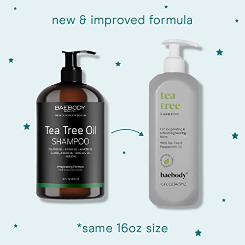 Baebody Award Winning Tea Tree Oil Shampoo - Clarifying for Build-Up, Dry Scalp and Oily Hair - Vegan Anti-Dandruff for Men/Women