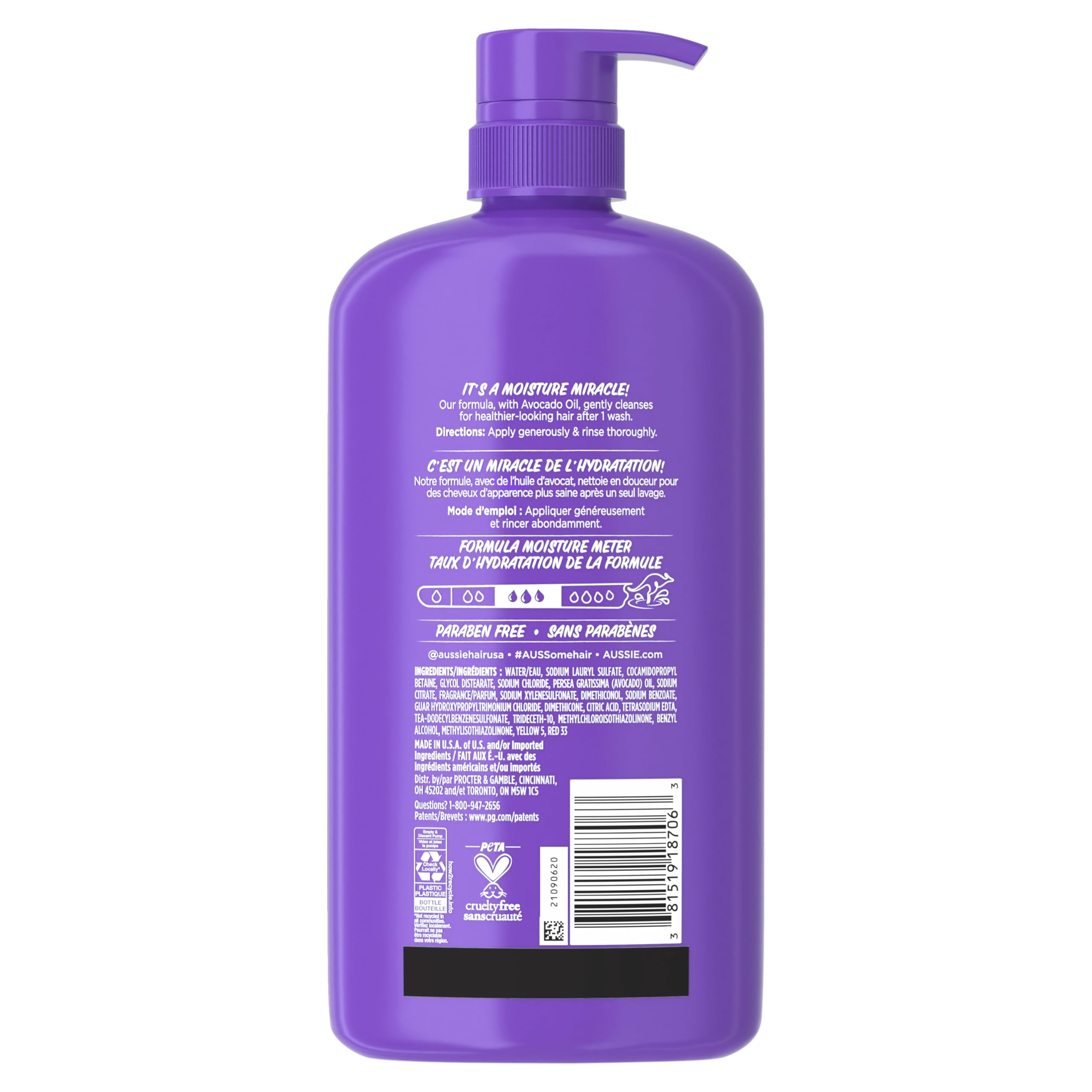 Aussie Paraben-Free Miracle Moist Shampoo with Avocado & Jojoba for Dry Hair, 30.4 Fluid Ounce, (Pack of 4)