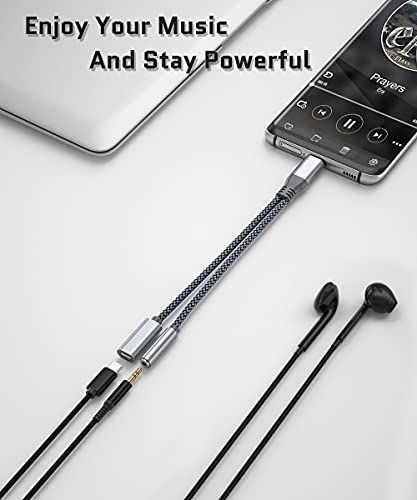 Elebase USB Type C to 3.5mm Audio Adapter and Charger,2 in 1 1/8 Inch Headphone Jack Charging Power Aux Cable for Samsung Galaxy A53,S21 S22 S23 22 21,Note 10 20,Z Flip Fold 3,iPad Pro Air 4 5 Mini 6