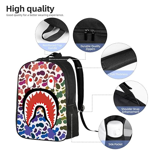 17" Camouflage Shark Backpack Large Fashion Casual Backpack School Bag 3D Printed Laptop Backpack Suitable for School, Travel and Work (Camouflage-2)