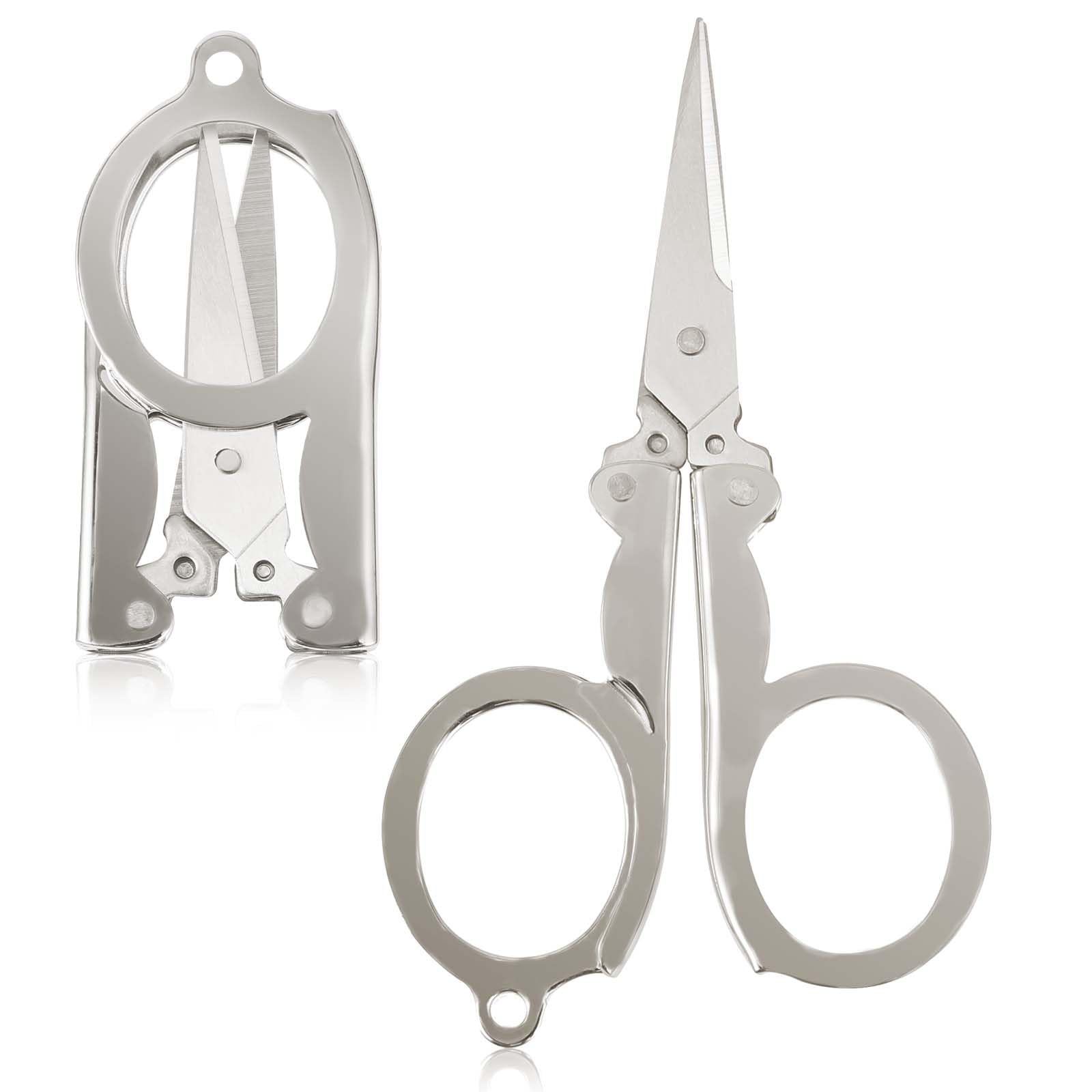 2 Packs Folding Scissors Mini Scissors Portable Travel Scissors, Stainless Steel Small Scissors, Paper Craft Scissors Tiny Scissors Pocket Scissors Badge Scissors for School Outdoor Office