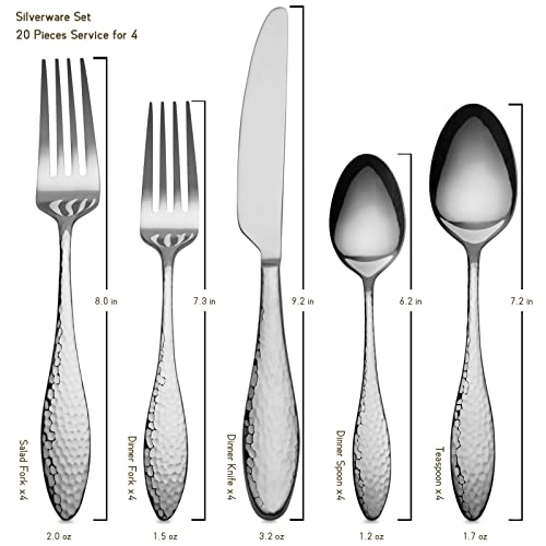 Alata Emma 20-Piece Silverware Set,18/10 Stainless Steel Flatware Set,Service for 4,Mirror Polished Cutlery Set,Dishwasher Safe