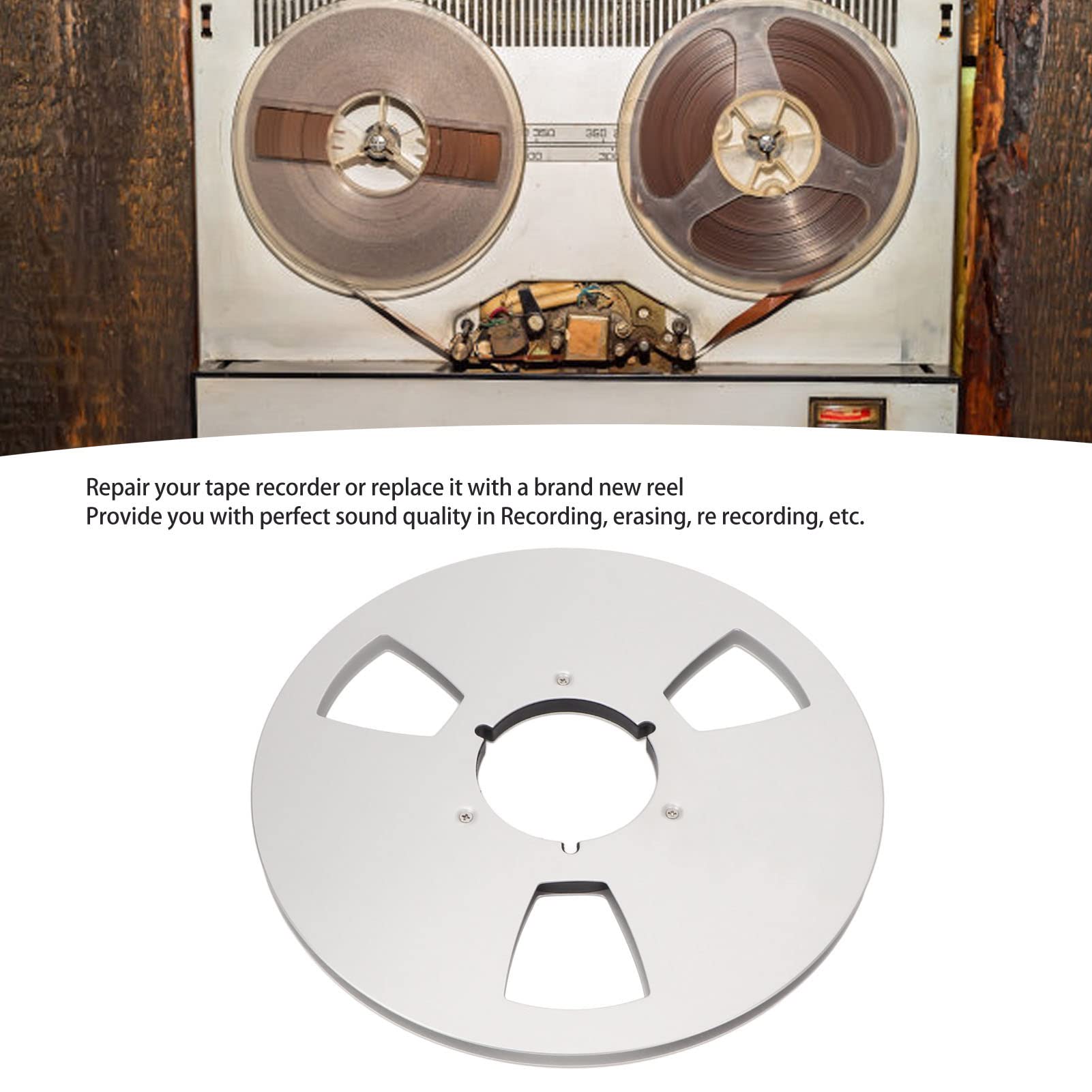 14 10 Inch Empty Tape Reel, 3 Hole Bend Resistant Recording Tape Reel Aluminum Alloy Universal for Reel Tape Recorder Accessory (Silver)