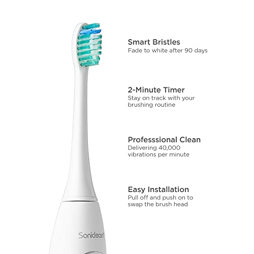 Soniclean Pro 4800 Electric Toothbrush for Adults with 12 Toothbrush Heads, Rechargeable Toothbrush, Automatic Toothbrush, Soft Bristle Toothbrush, White
