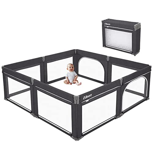 Albott Baby Playpen- Foldable Playpen for Babies and Toddlers 74x74 in Baby Play Yards, Portable Baby Fence(Large, Deep Grey)