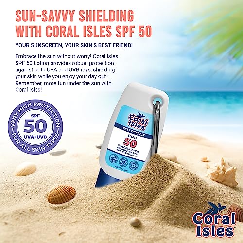 CORAL ISLES | Reef-Friendly | SPF 50 Sunscreen Lotion | Broad Spectrum Sunburn Protection | Hawaii Compliant as Reef Safe Sunscreen | No Oxybenzone or Octinoxate | 2 Fl Oz Each (2-pack)