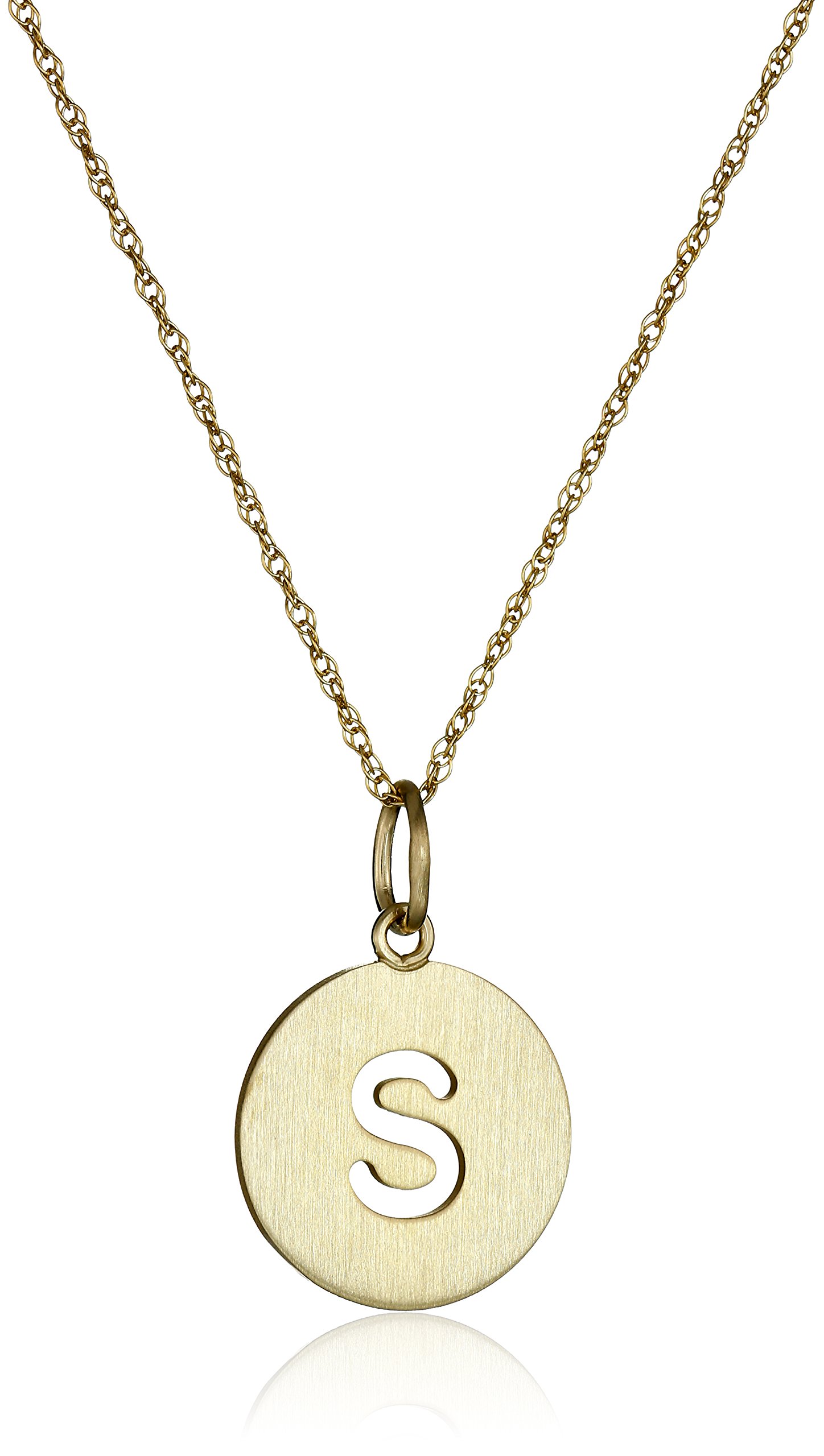 14k Gold-Filled Round Pierced Initial "S" Disc Charm with Satin Finish Pendant Necklace, 18"