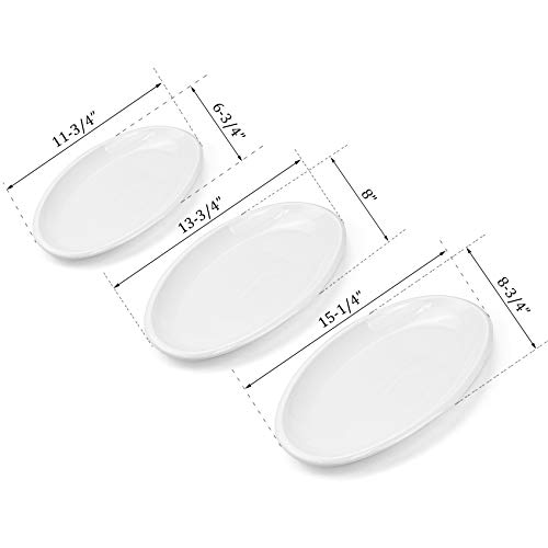 Foraineam Set of 3 Sizes Porcelain Oval Serving Platters White Dinner Plates Serving Dishes for Party, Dessert, Sushi, Fish