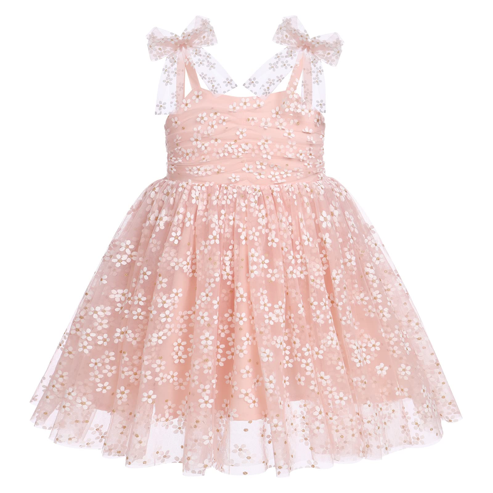 1st Birthday Dress for Baby Girl Toddler Kids First One Year Old Party Princess Dress 2nd 3rd Smash Cake Photo Shooting Spaghetti Straps Bowknot Polka Dots Layered Tulle Tutu Dress Peach 6-12M