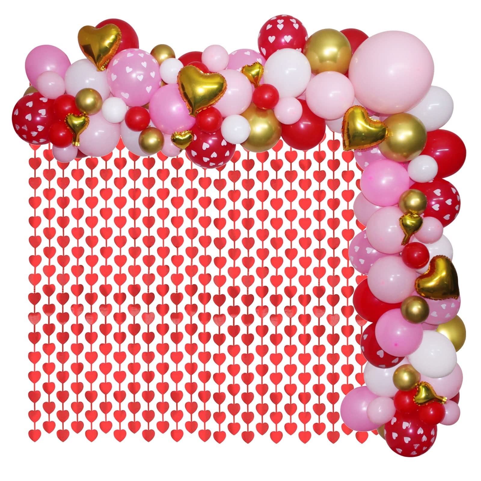 110Pcs Valentines Day Balloon Garland, Galentine's Party Balloon Arch with Pink White Red Balloon & Heart Foil Curtain for Valentine Party Anniversary,Wedding,Sweetheart Bridal Shower Engagement Decor