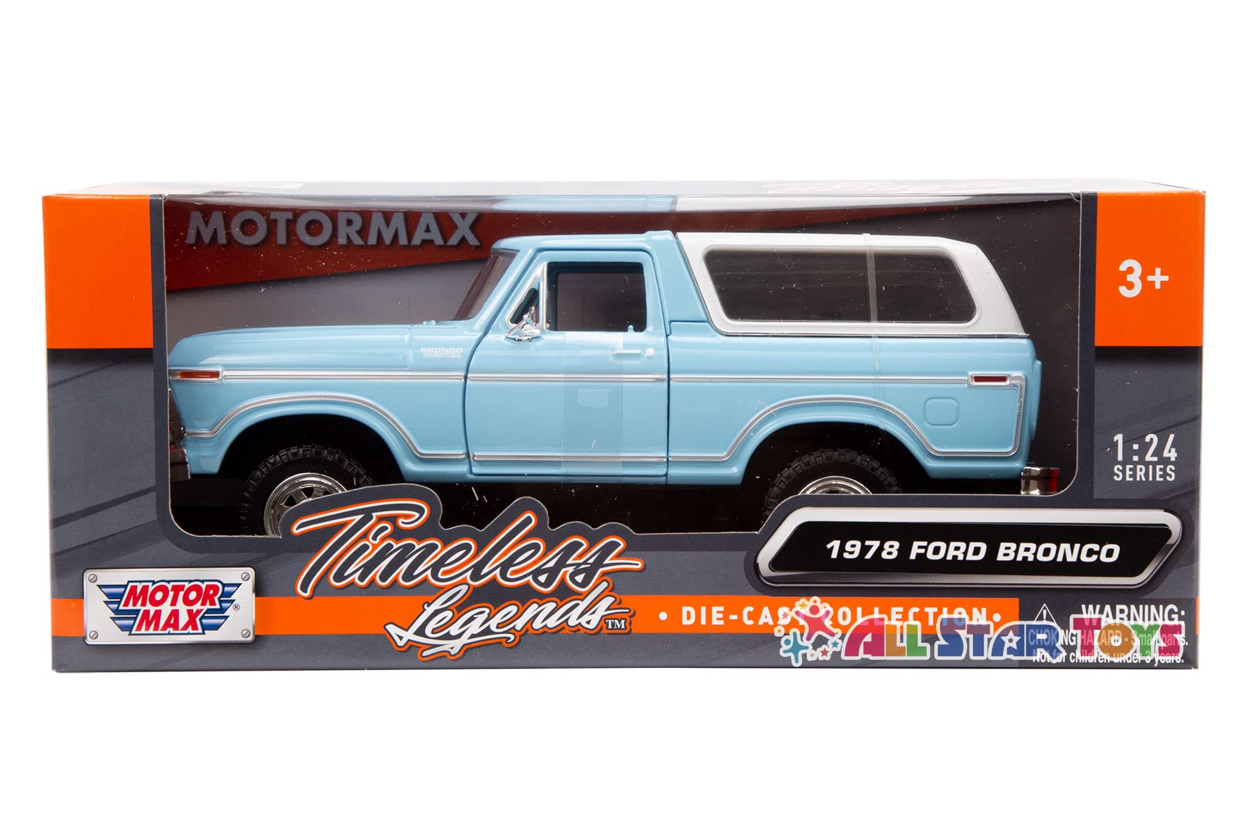 1978 Ford Bronco 1:24 Diecast Model Car SUV Motormax 79373 (Light Blue)