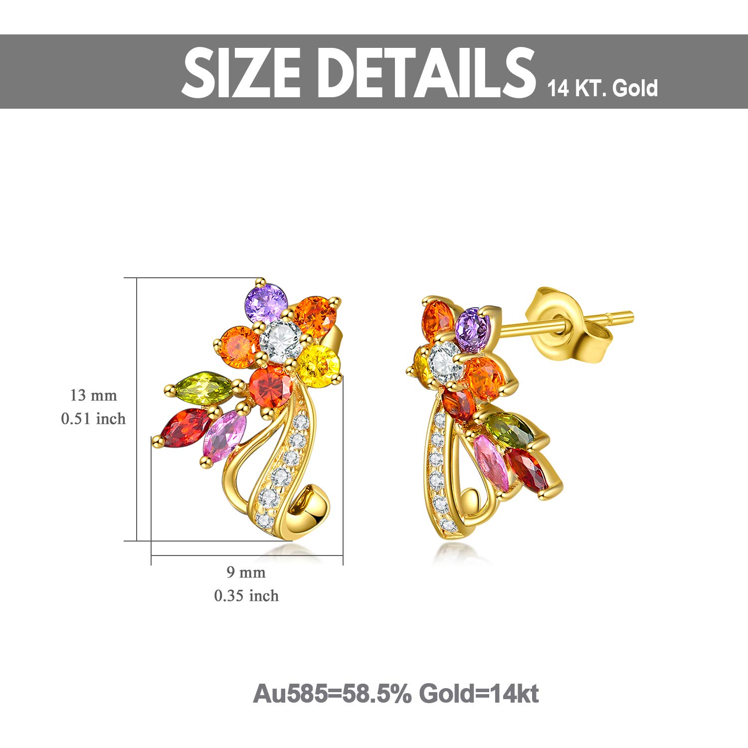 14K Real Gold Flower Stud Earrings for Women,Yellow/Rose Gold Created Moissanite Flower Leaf Stud Wrap Earrings,Christmas Birthday Present for Wife Mom