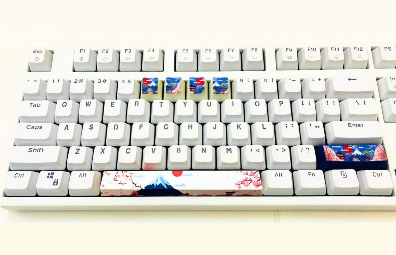 Mount Fuji Pink Sakura 6.25u Spacebar Keycap 2.75x Shift R4/ESC PBT Keyset Dye-Sublimation Artisan Switch OEM Profile for Cherry RGB MX Mechanical Gaming Keyboards (6.25x Spacebar Keycap)