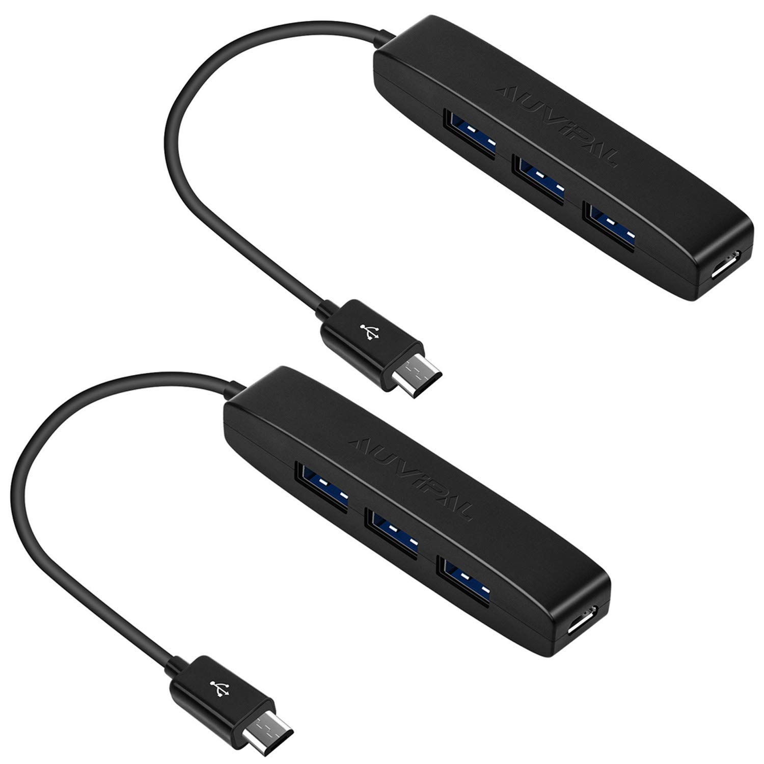 AuviPal 3-Port Micro USB OTG Hub Adapter (3 USB Ports + Power Port) for Fire Stick 4K, PlayStation Classic, Raspberry Pi Zero, Sega Genesis Mini, S/NES Classic Mini and More - 2 Pack