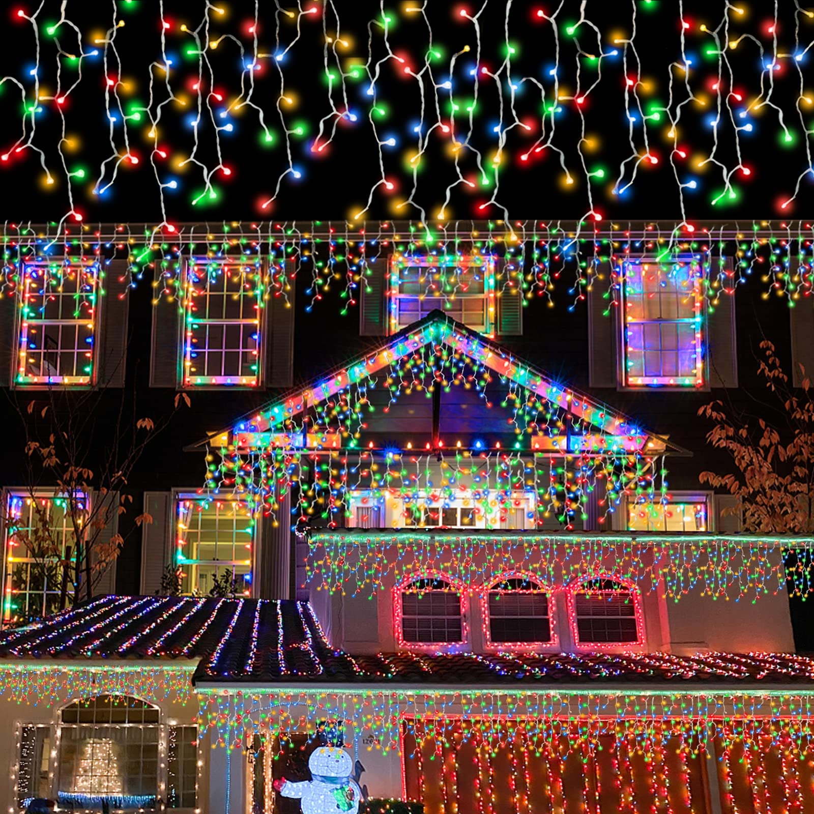 456LED 35.4FT Icicle Christmas Lights Outdoor Decoration, 8 Modes 72 Drops Christmas Fairy String Curtain Lights Christmas Decoration Eaves Window Holiday Yard Garden Indoor Home (Colorful)