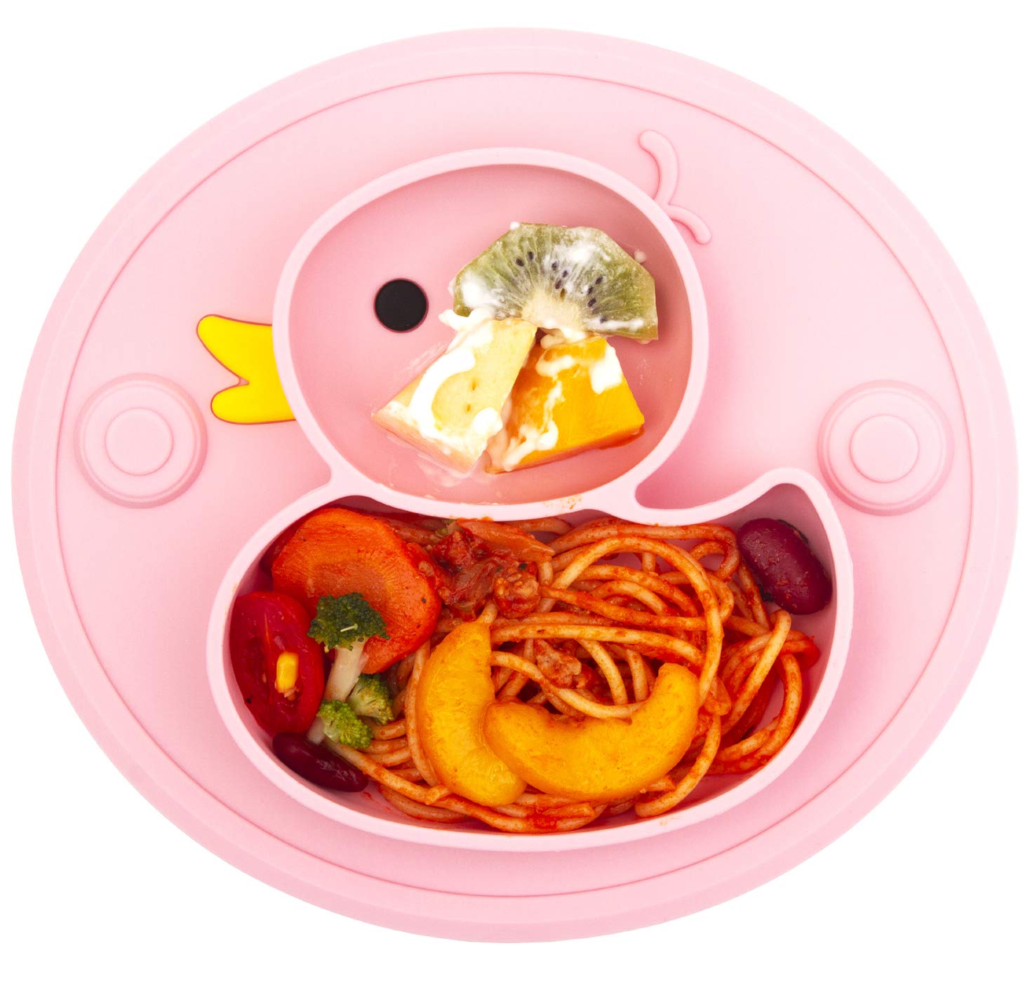 Baby Divided Plate Silicone- Portable Non Slip Child Feeding Plate with Suction Cup for Children Babies and Kids BPA Free Baby Dinner Plate