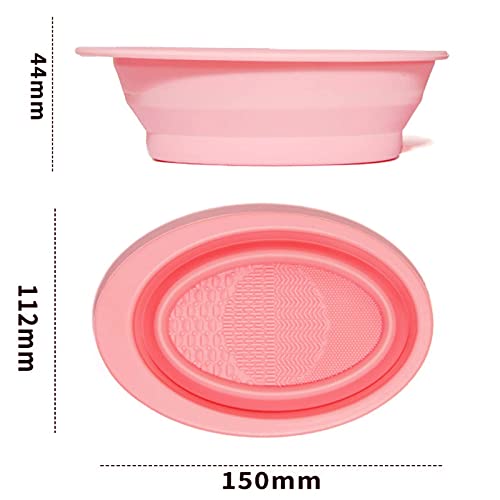 Makeup Brush Cleaning Mat, Silicone Makeup Brush Scrubber, Cosmetic Brush Cleaner, Brush Cleaning Pad, Foldable Makeup Brush Cleaning Bowl Suitable for Makeup Brush, Makeup Sponge, Powder Puff (Pink)