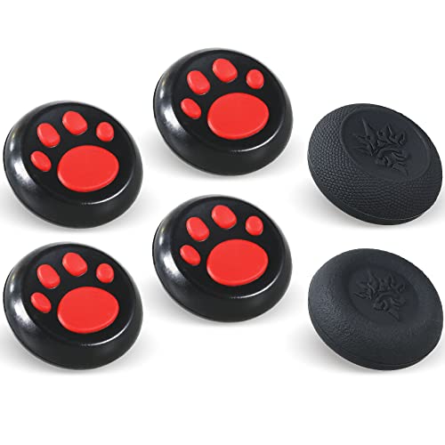 9CDeer Performance Joystick Analog Stick Thumb Grips Set of 6 Compatible with PS5, PS4, Xbox Series X/S Xbox One, Switch Pro Controller Cat's Paw Black & Red