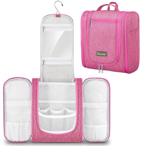 BALEINE Toiletry Bag for Women and Men, Water-Resistance Cosmetic Bags Makeup Organizer for Toiletries with Hanging Hook (Large, Pink)
