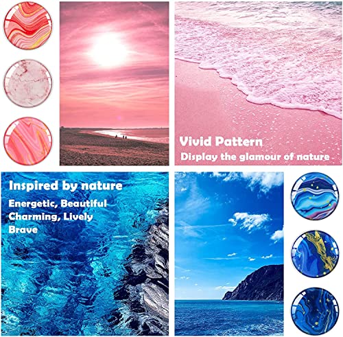 6 Packs Phone Grip Holder for Phones and Tablets, Flowing Marble Texture Multi-Function Collapsible Phone Finger Holder, Compatible with iPhone Samsung Galaxy All Smartphone - Pink Marble Blue Marble