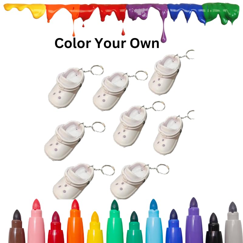 12 Count DIY Color Your Own Cute Adorable Rare White Rubber Slipper - Clog Keychain - Bulk Pack - Mini Shoe Key Chains - Paintable - Wholesale Keychains - Makes Nice Gift