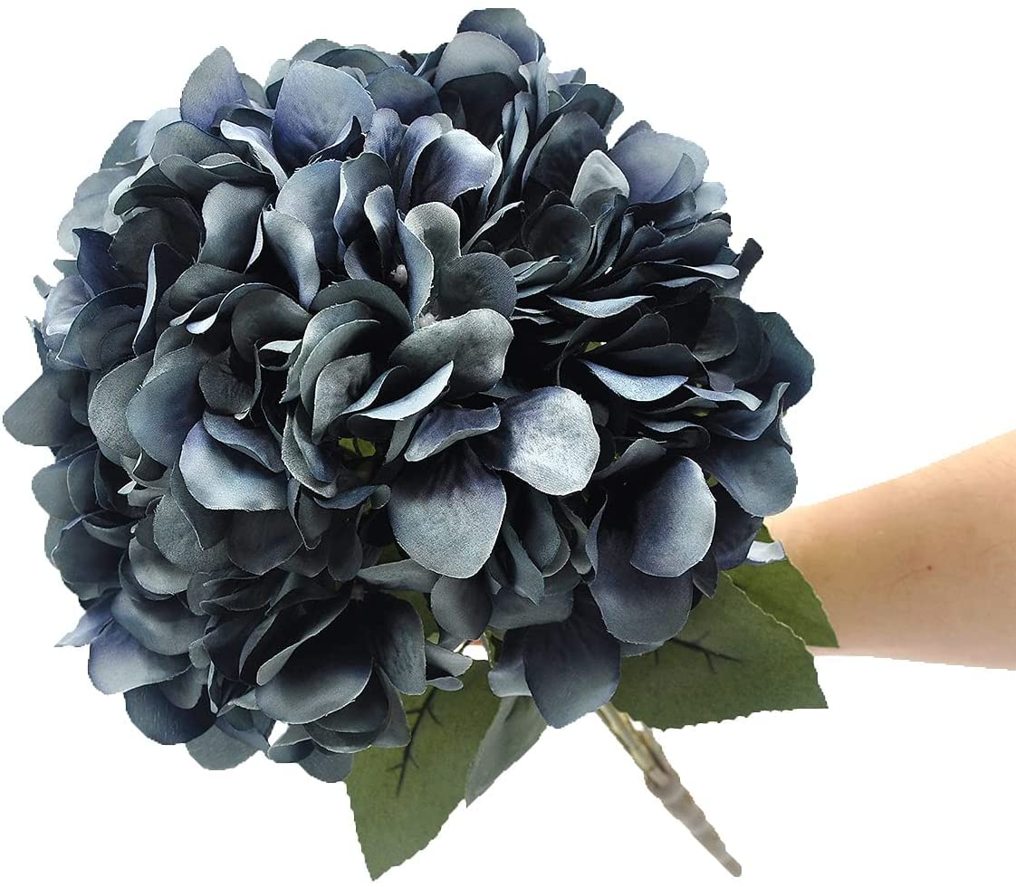 2Bouquets Artificial Vintage Silk Hydrangeas Flowers with Stems,10Heads Flower Home Kitchen Garden Party Festival Bar,Weddings and Celebrations DIY (Dark Gray)