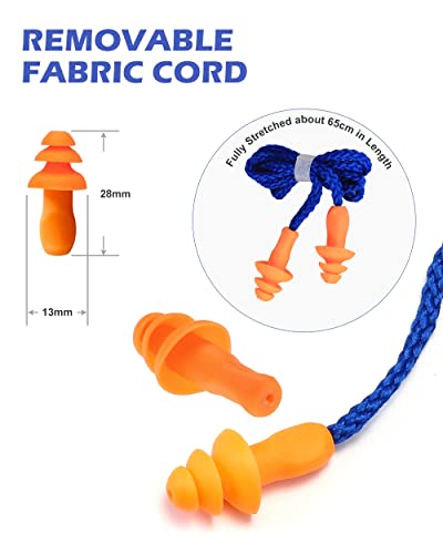 12 Pairs Corded Silicone Ear Plugs - Individually Wrapped - Reusable Noise Cancelling Earplugs for Hearing Protection - Shooting Range Noise Reduction, Construction Work, Hunting Ear Protection