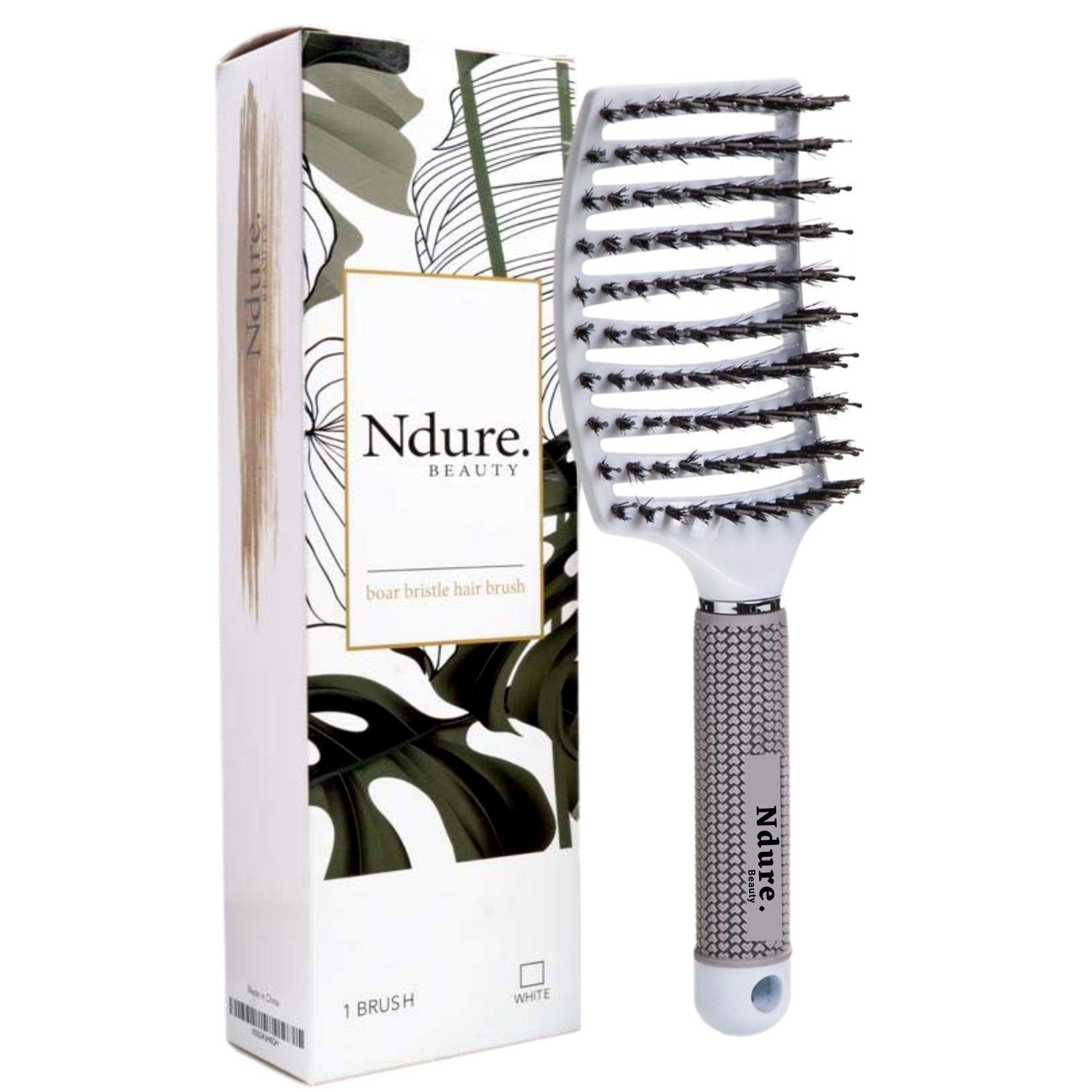 Curved Vented Boar Bristle Styling Detangling Hair Brush, Single White Anti-static Detangler Brush, Fast Blow Drying, Use on Long or Short Unbrush Hair (1 Pack White)